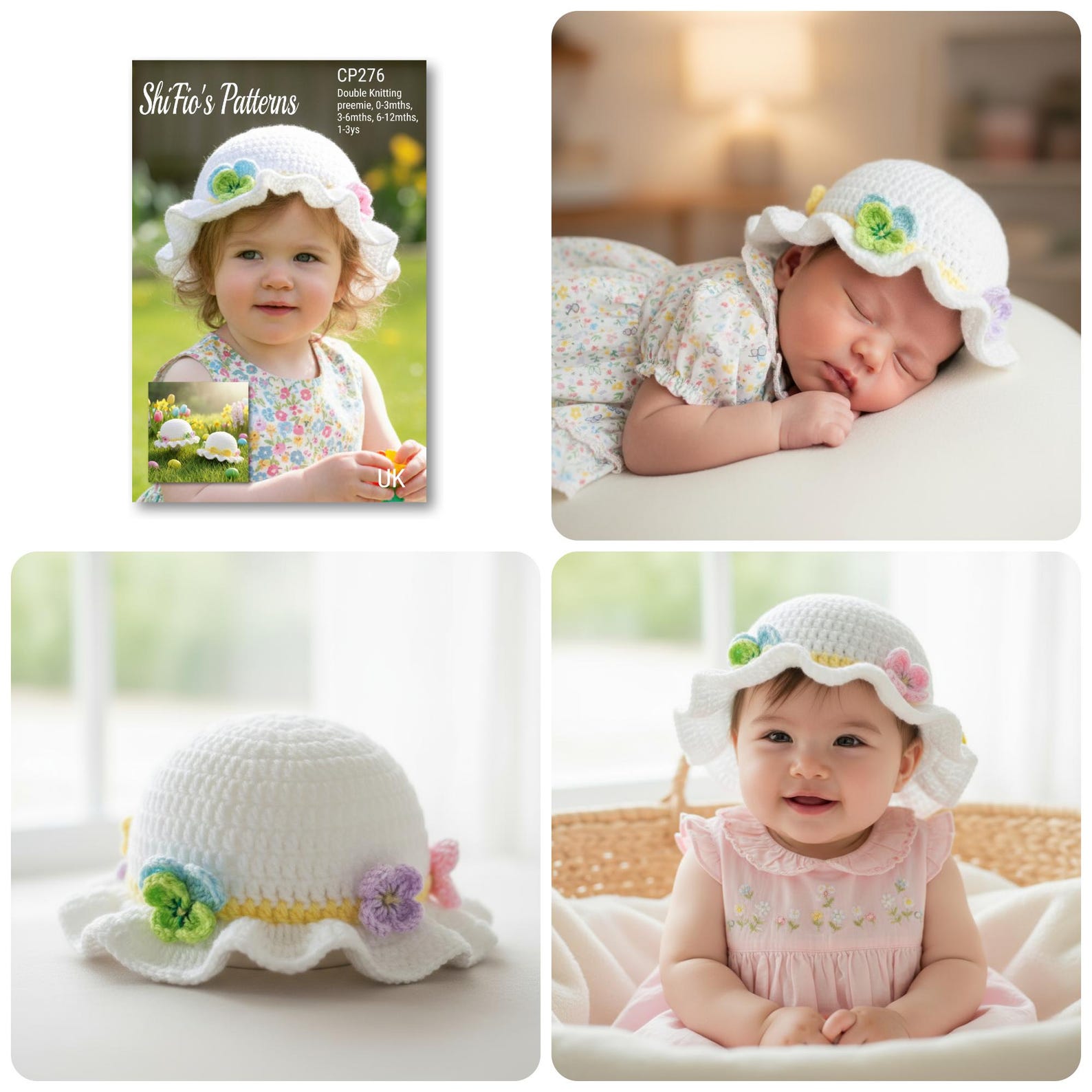 Crochet Pattern for Flower Easter Bonnet Hat in 5 Sizes, Preemie ...