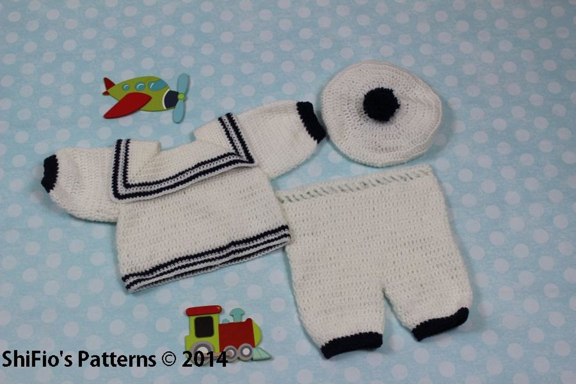 Crochet Pattern - Baby Crochet Pattern - Sailor Suit Pattern - Beret ...