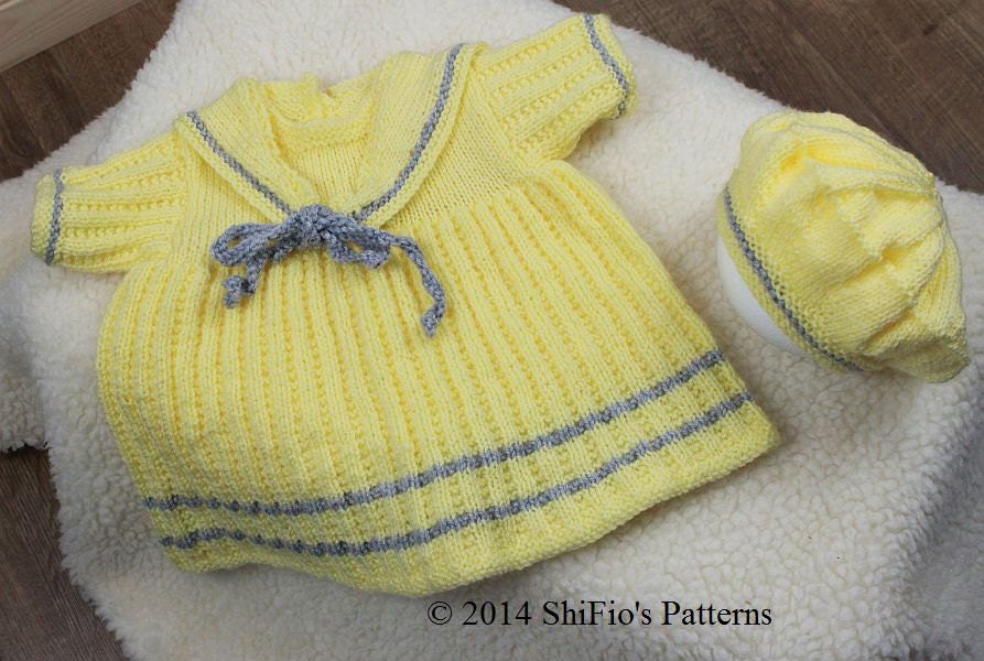 Knitting Pattern- Baby Sailor Dress - Beret- 0-3 Months- USA - UK ...