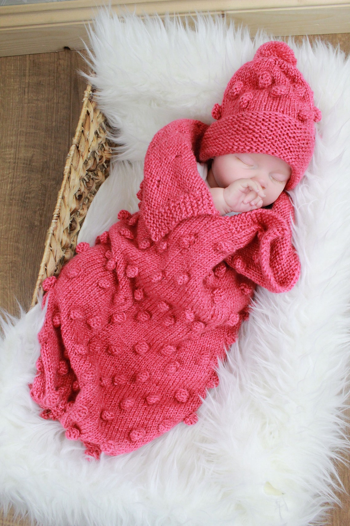KNITTING PATTERN for Baby Bobble Cocoon Papoose & Hat in 2 - Etsy