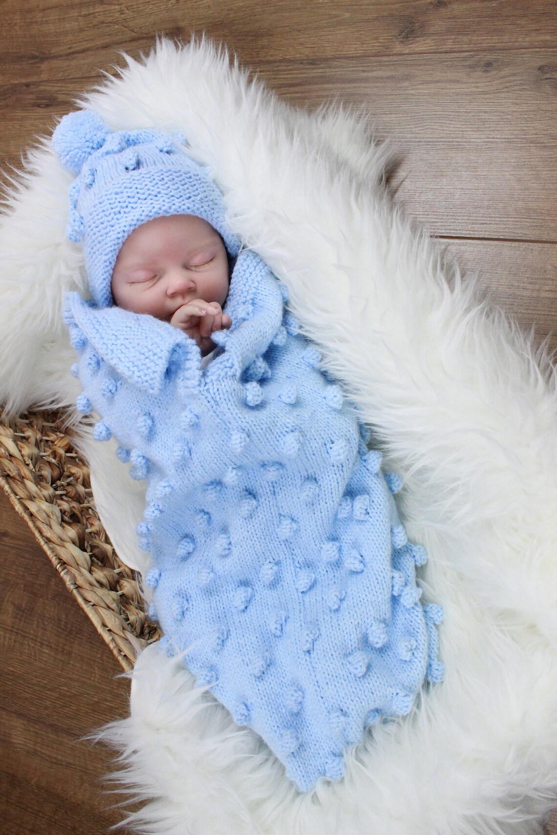 KNITTING PATTERN for Baby Bobble Cocoon Papoose & Hat in 2 - Etsy