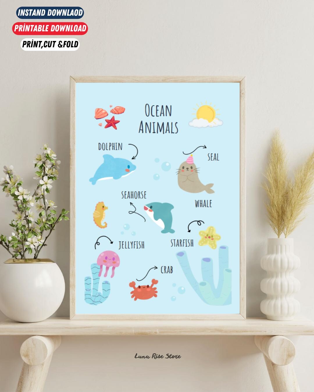 Ocean Animals Poster-montessori Materials-montessori Educational ...