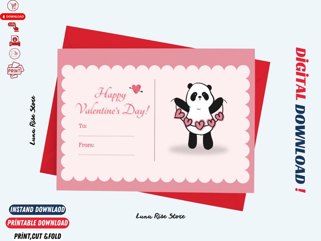 Printable Panda Valentines Day Card cute Classroom Valentines for ...