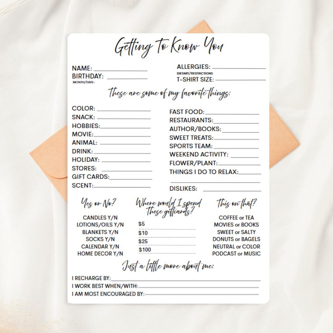 Getting to Know You Printable | Coworker Questions | All About Me ...