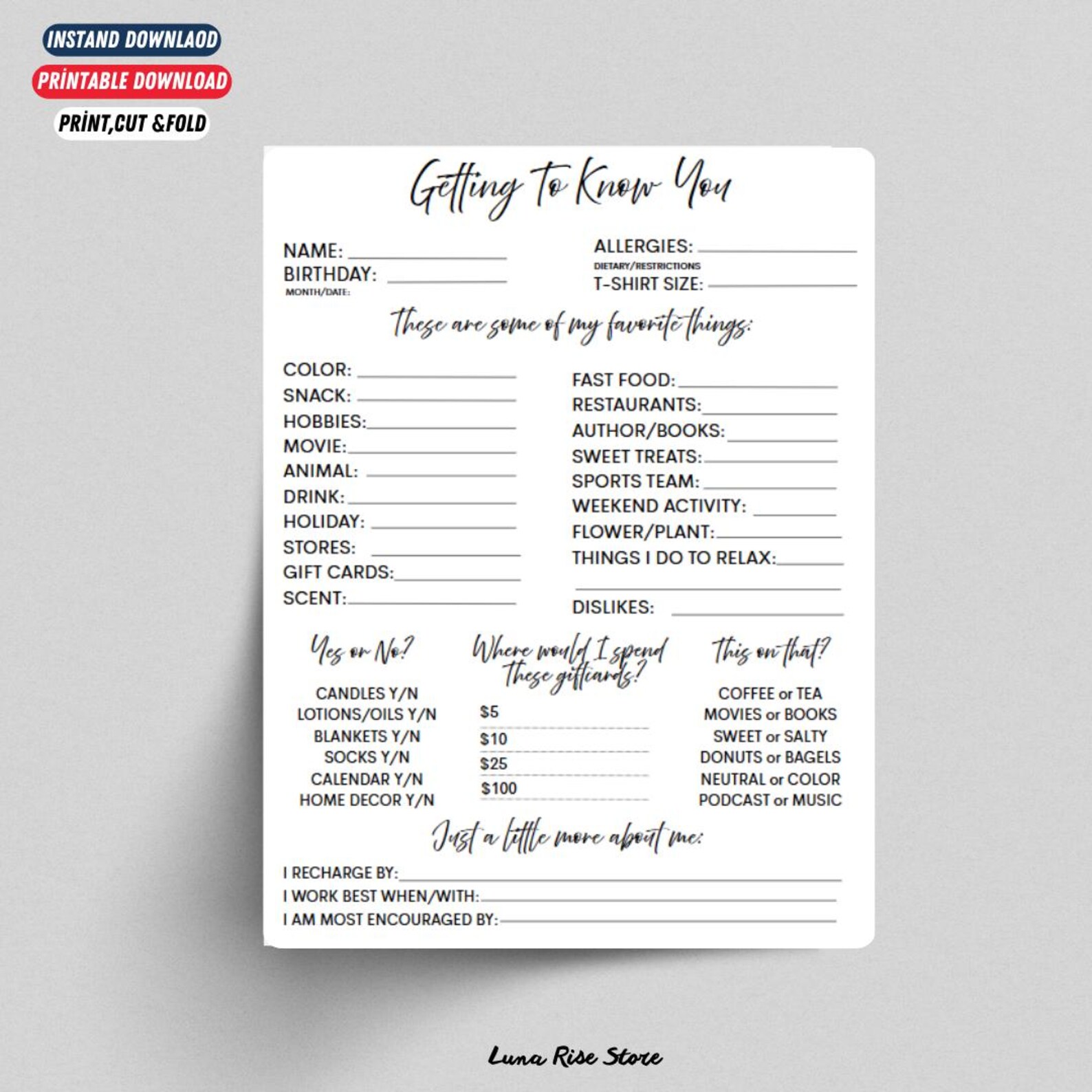 Getting to Know You Printable | Coworker Questions | All About Me ...