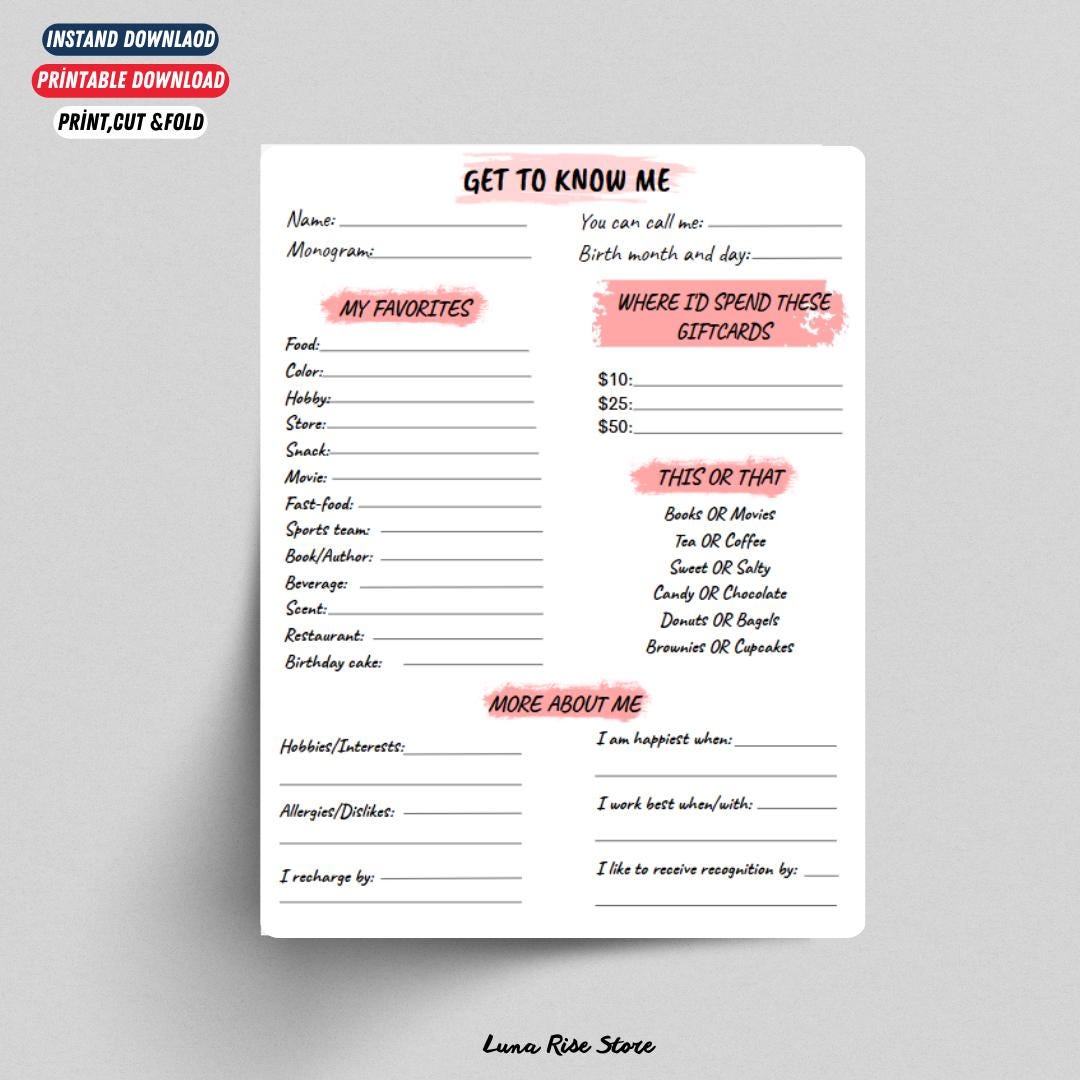 Coworker Questions | All About Me Employee Questionnaire |team Building ...