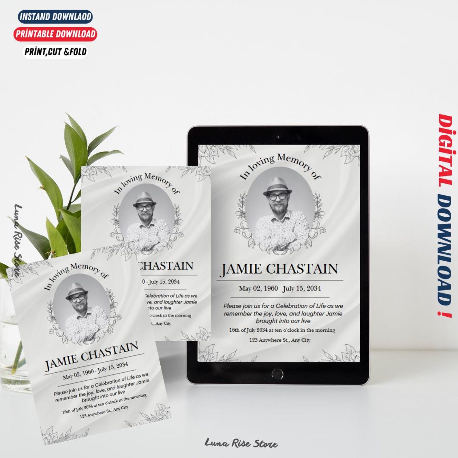 Funeral Invitation Template | in Loving Memory Template | Celebration ...