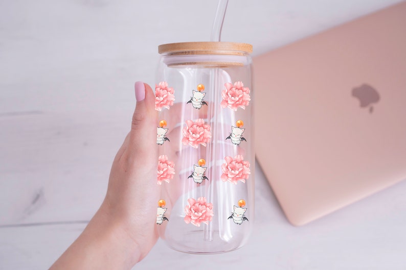 Enchanting Final Fantasy Moogle Glass Tumbler With Bamboo Lid and Straw ...