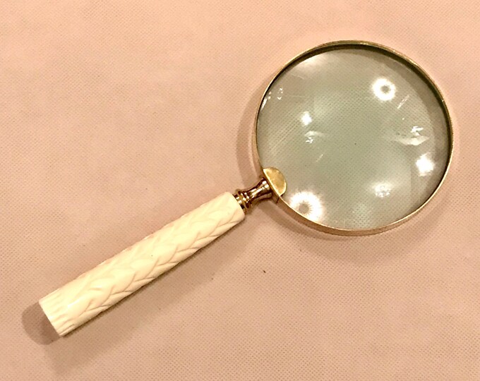 Large Handheld Magnifying Glass - Gold Metal Frame 10cm Round Lens ...