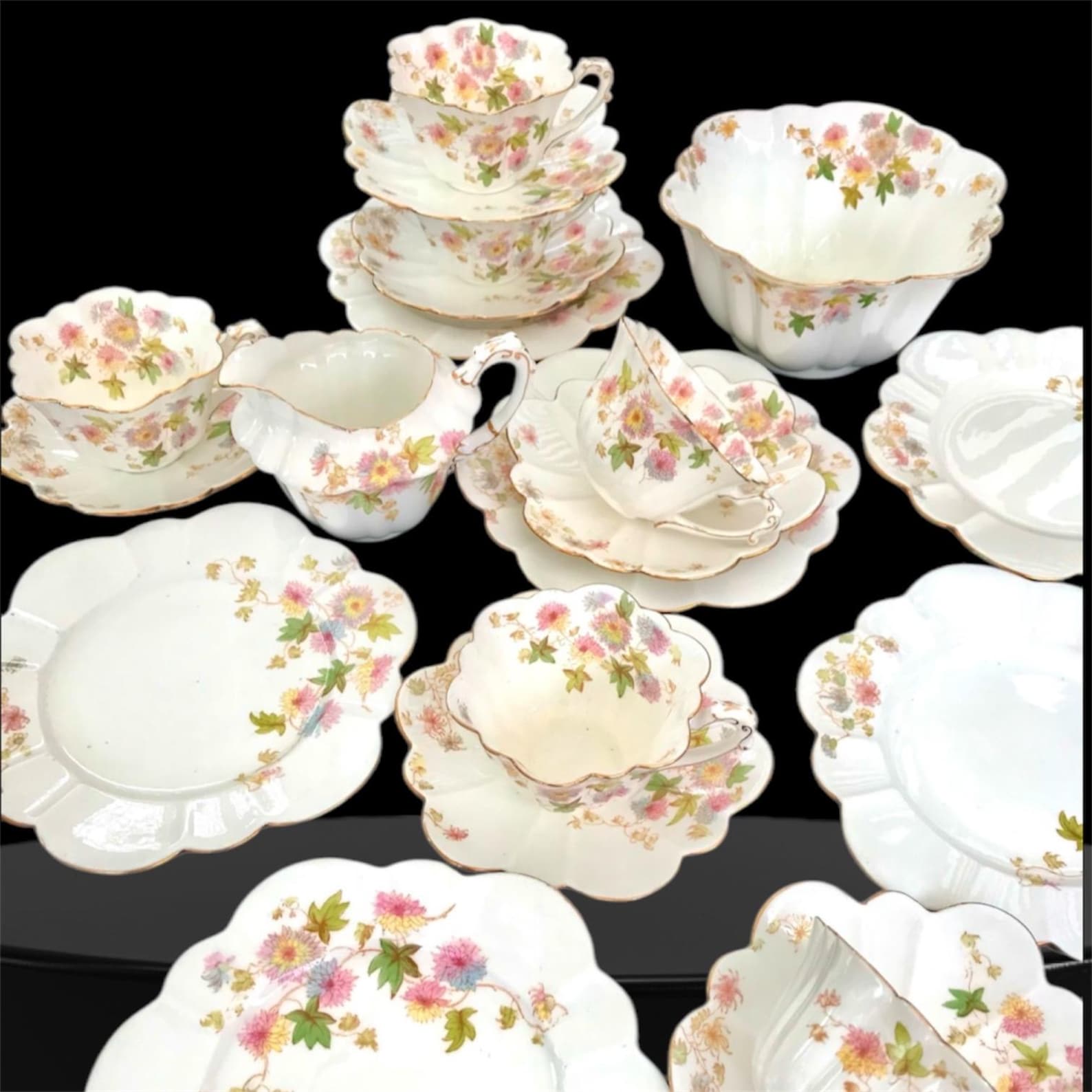 Antique Wileman the Foley China 20 Piece Tea Set. Chrysanthemum Flowers ...
