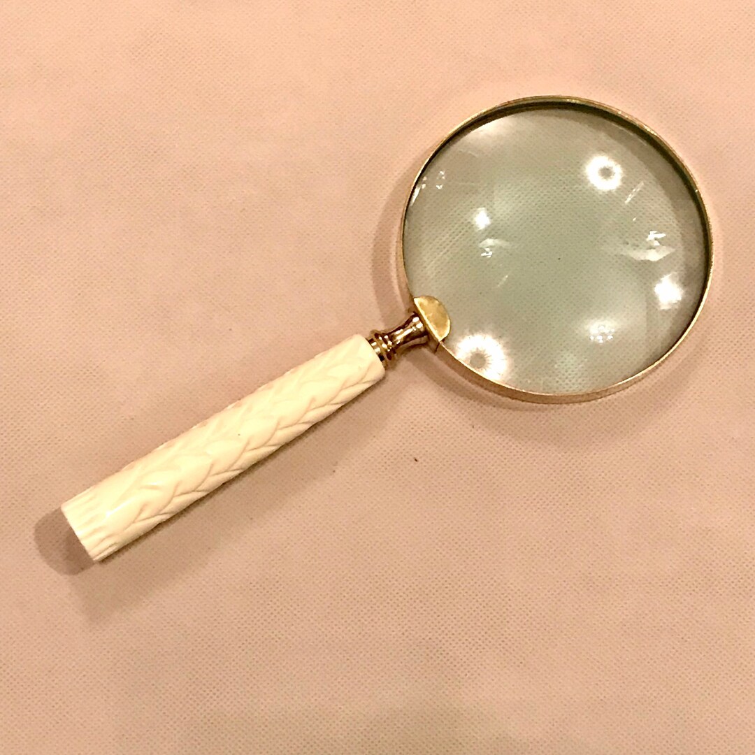 Large Handheld Magnifying Glass - Gold Metal Frame 10cm Round Lens ...