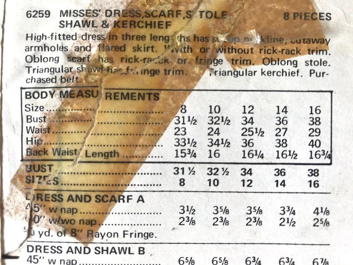 1970s BUTTERICK 6259 Sewing Pattern Easy 3 Main Pieces - Etsy