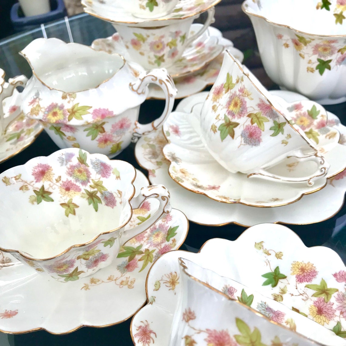 Antique Wileman the Foley China 20 Piece Tea Set. Chrysanthemum Flowers ...