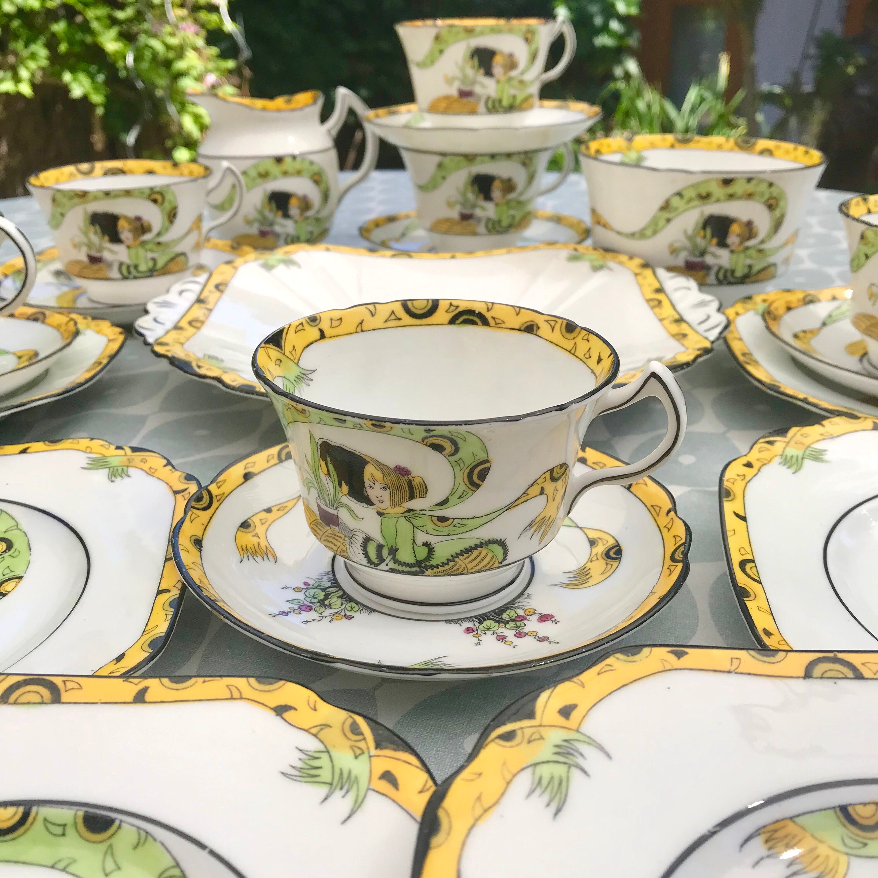 Vintage Melba Bone China Tea Set, Dolly Varden Crinoline Lady, 21 Piece ...