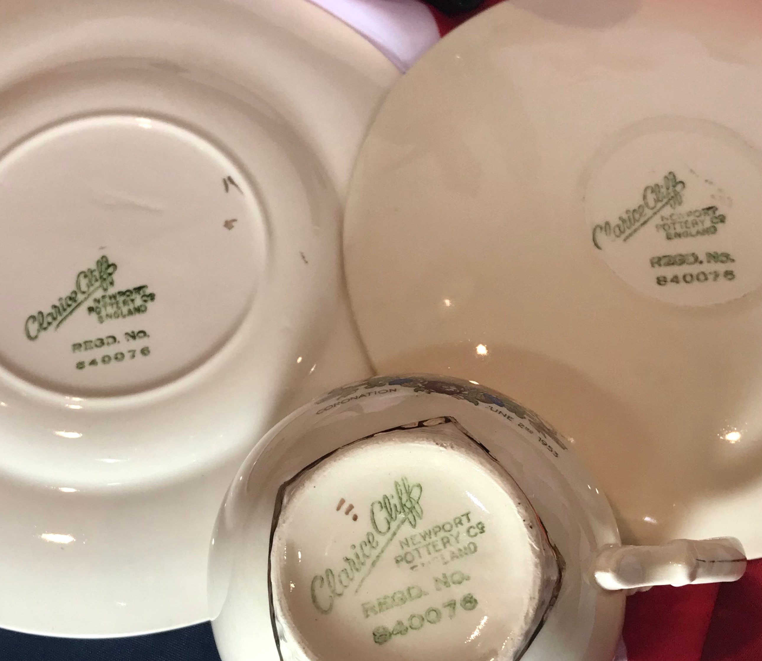 Clarice Cliff Queen Elizabeth 11 Coronation 1953 Tea Set Trio ...