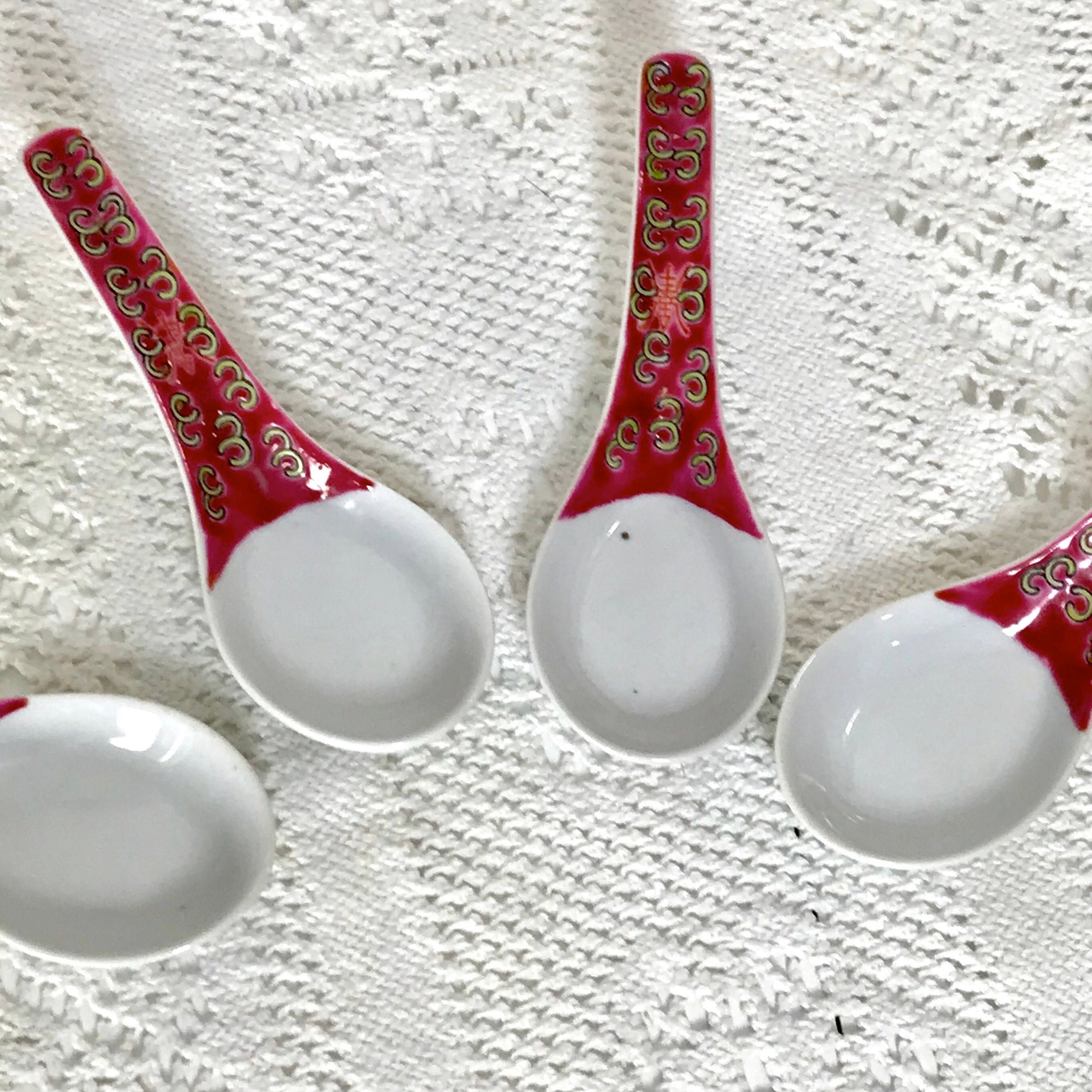 Set of 4 Chinese Rice Spoons Red Mun Shou Longevity Pattern - Etsy