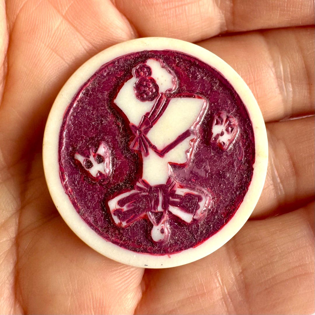 Vintage ARTID Button – Lady in Bonnet, Burgundy Enamel (37mm) - Etsy