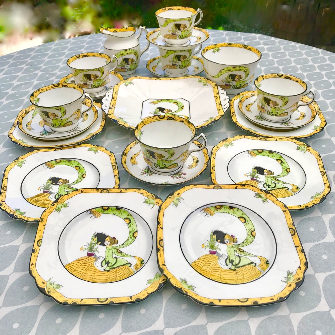 Melba Bone China Dolly Varden 21 Piece English Tea Set. Crinoline Lady ...
