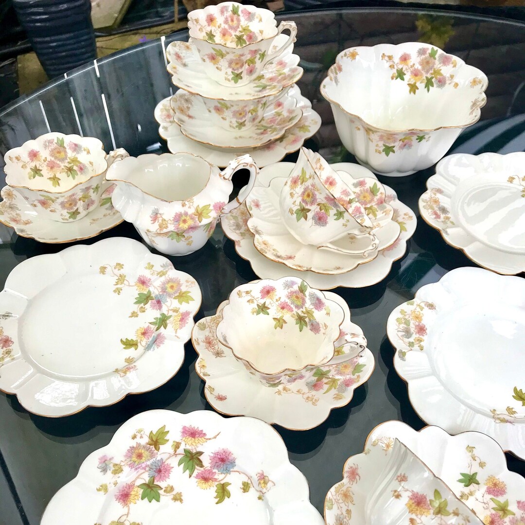 Antique Wileman the Foley China 20 Piece Tea Set. Chrysanthemum Flowers ...