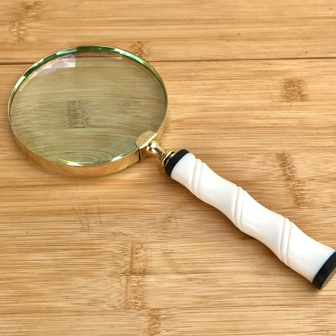 Large Handheld Magnifying Glass - Gold Metal Frame 10cm Round Lens ...