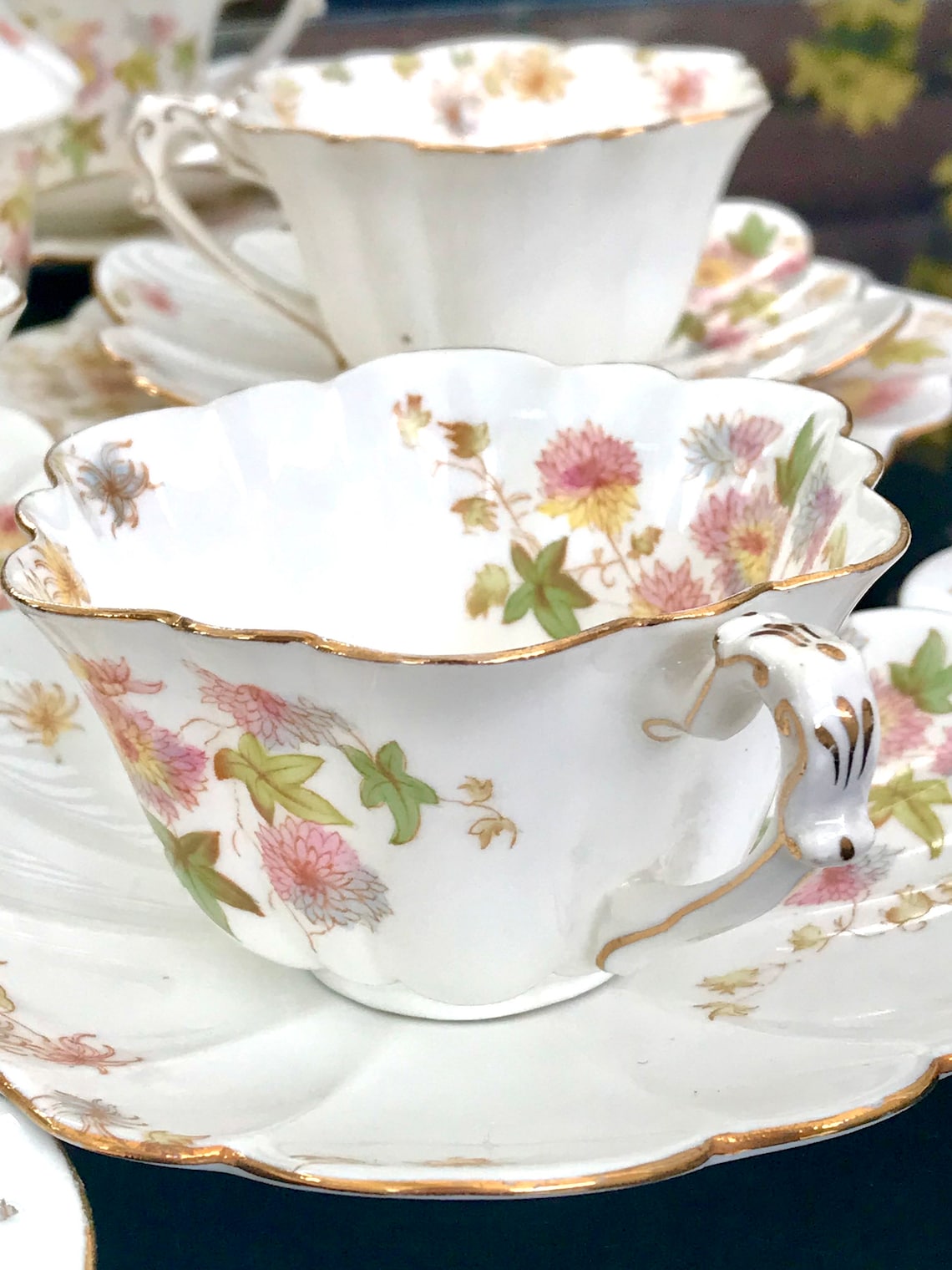 Antique Wileman the Foley China 20 Piece Tea Set. Chrysanthemum Flowers ...