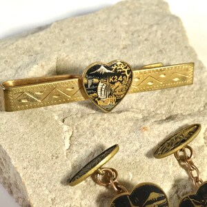 Japanese Amita Shakudo Damascene Heart Cufflinks or Tie Clip - Black ...