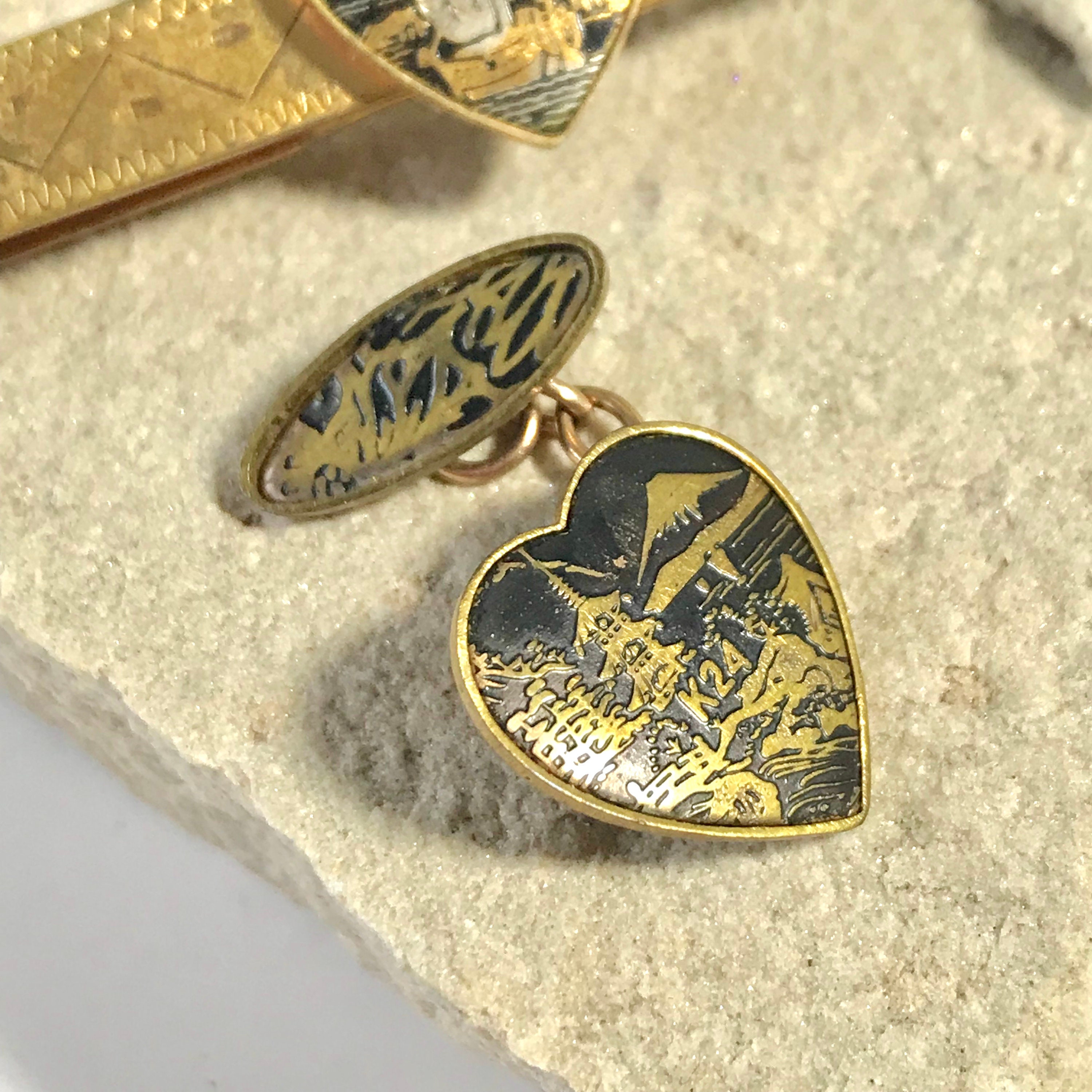 Japanese Amita Shakudo Damascene Heart Cufflinks or Tie Clip - Etsy