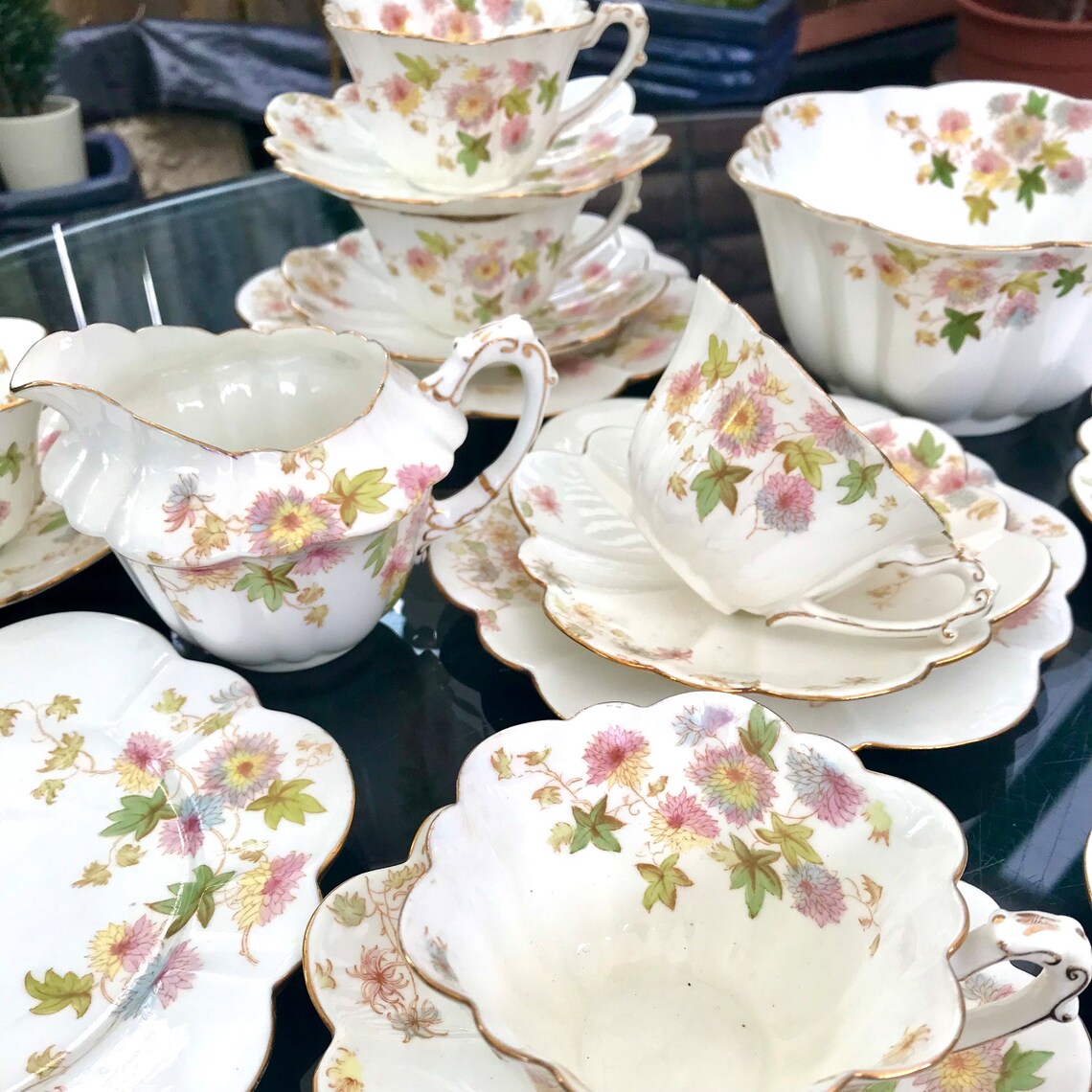 Antique Wileman the Foley China 20 Piece Tea Set. Chrysanthemum Flowers ...