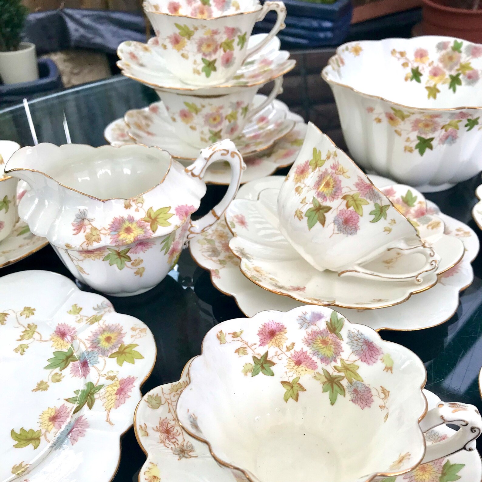 Antique Wileman the Foley China 20 Piece Tea Set. Chrysanthemum Flowers ...
