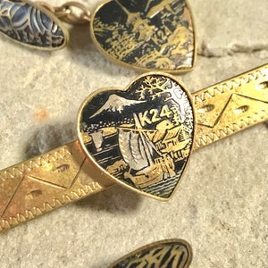 Japanese Amita Shakudo Damascene Heart Cufflinks or Tie Clip - Black ...