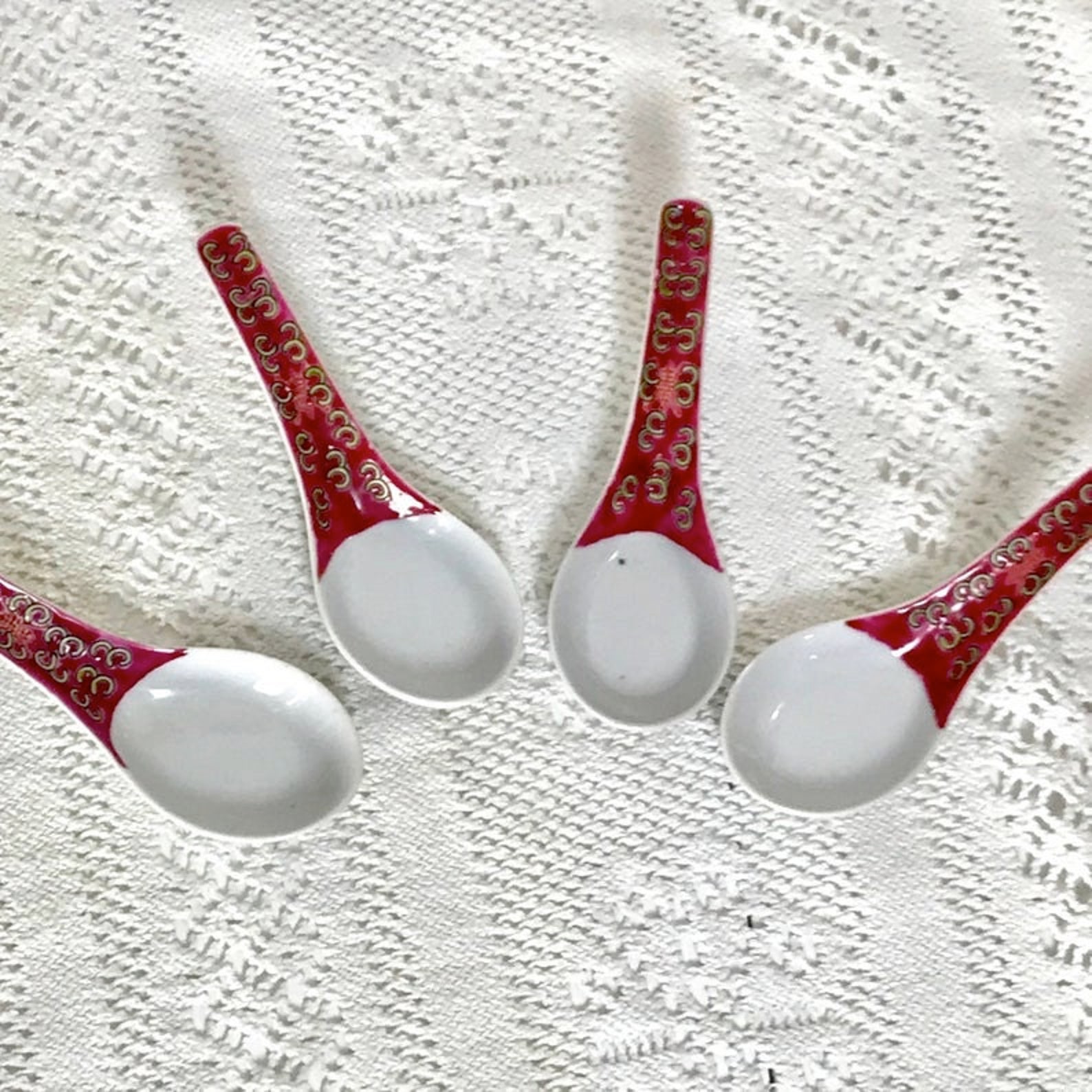 Set of 4 Chinese Rice Spoons Red Mun Shou Longevity Pattern - Etsy