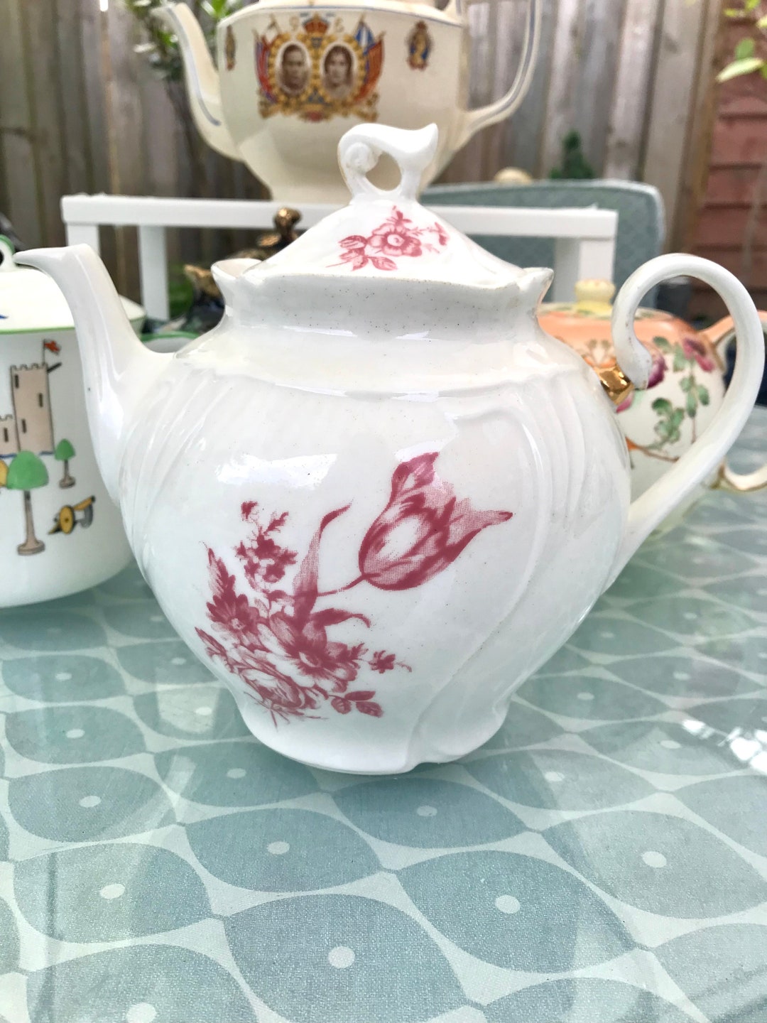 White Bone China Teapot. Royal Wings. Dusky Pink Floral Motifs. Gild ...