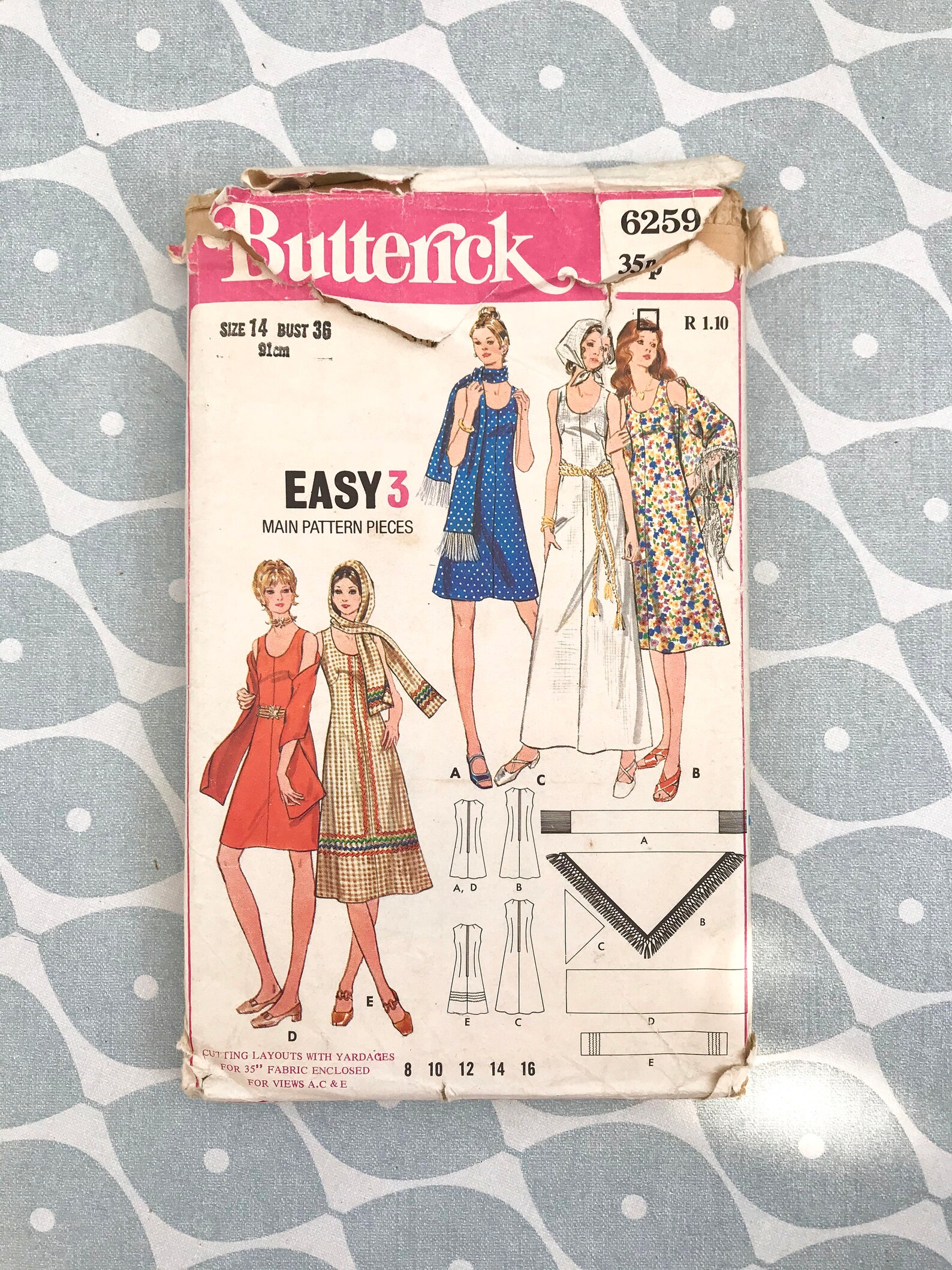 1970s BUTTERICK 6259 Sewing Pattern Easy 3 Main Pieces Long, Midi or ...