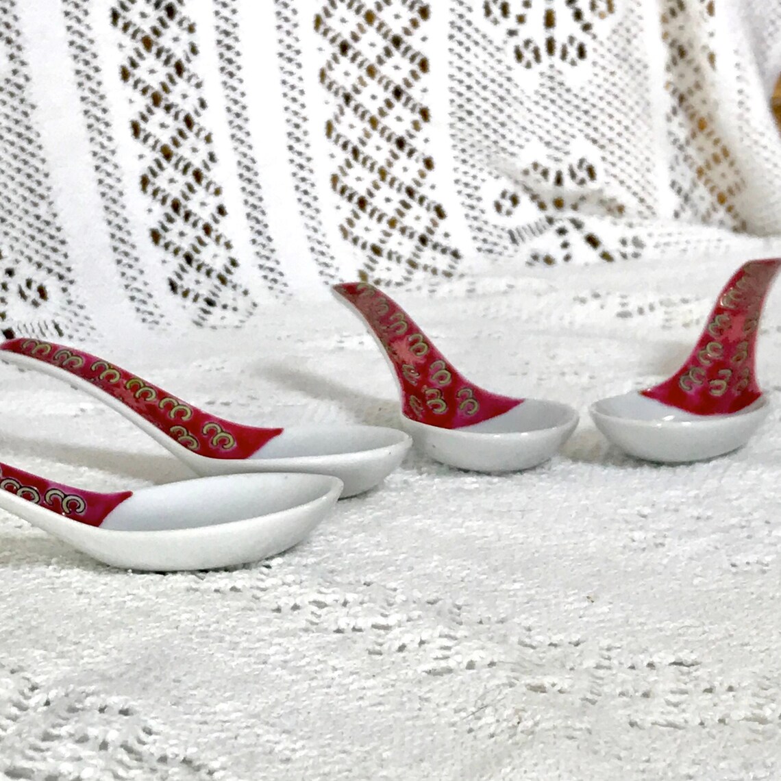 Set of 4 Chinese Rice Spoons Red Mun Shou Longevity Pattern - Etsy