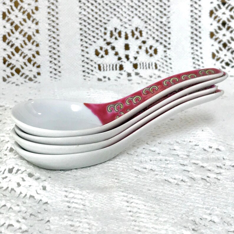 Set of 4 Chinese Rice Spoons Red Mun Shou Longevity Pattern - Etsy