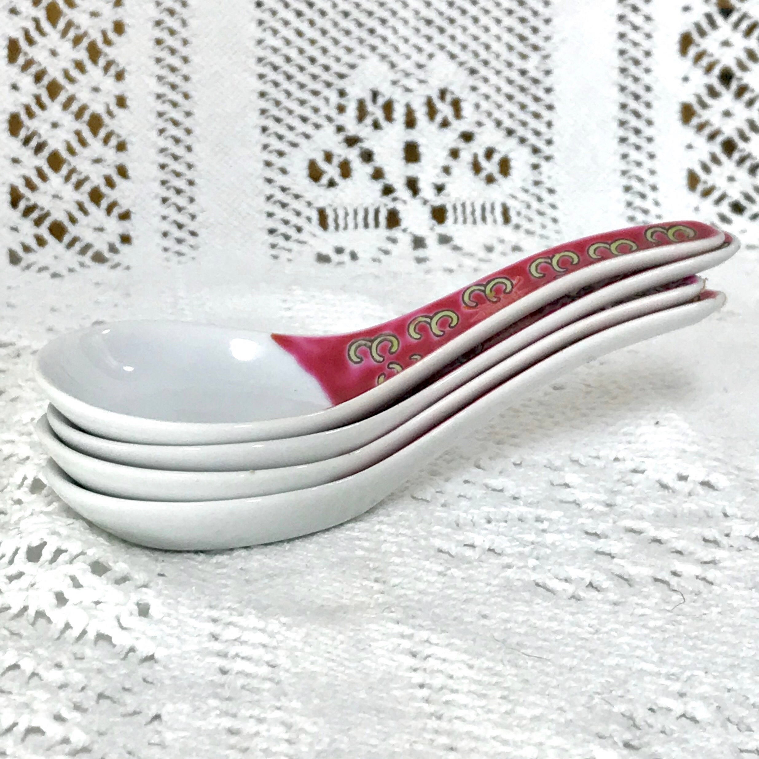 Set of 4 Chinese Rice Spoons Red Mun Shou Longevity Pattern - Etsy