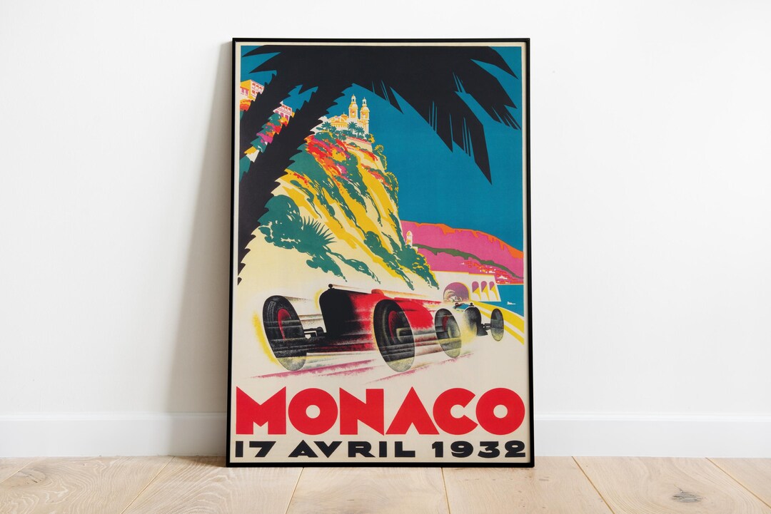 Monaco Geo Ham 1932 F1 Grand Prix Poster - Vintage Car Print Retro Wall ...