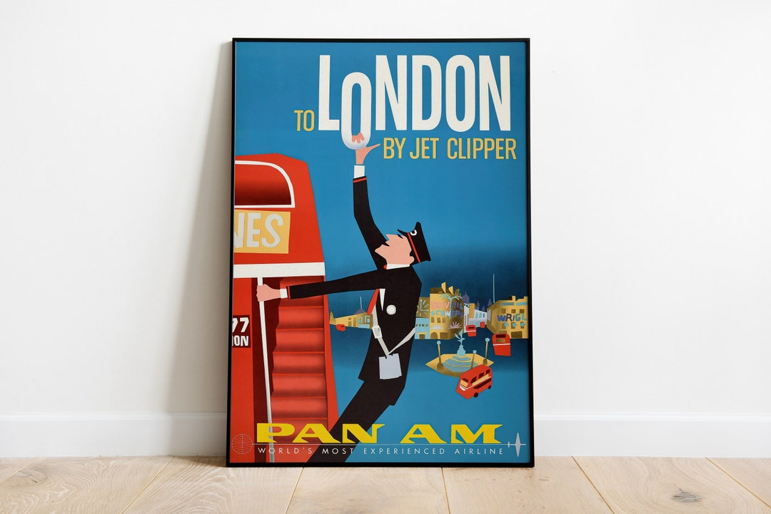 Vintage Pan Am Advertising Poster, Airline Art Print, London Travel ...