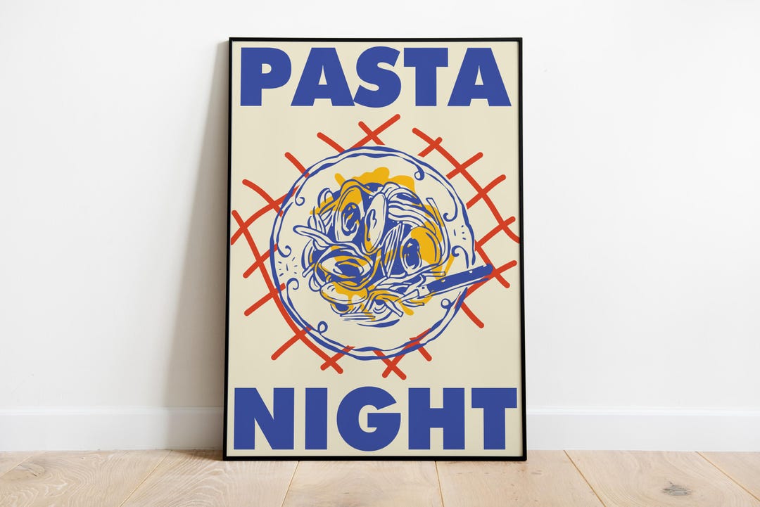 Pasta Night Poster, Retro Italian Food Print, Spaghetti Art, Trendy ...