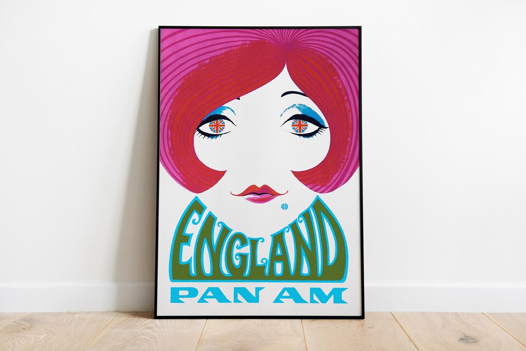 Retro 60s Pan Am Poster, Aviation Wall Art Print, UK Flag Decor, Pan ...