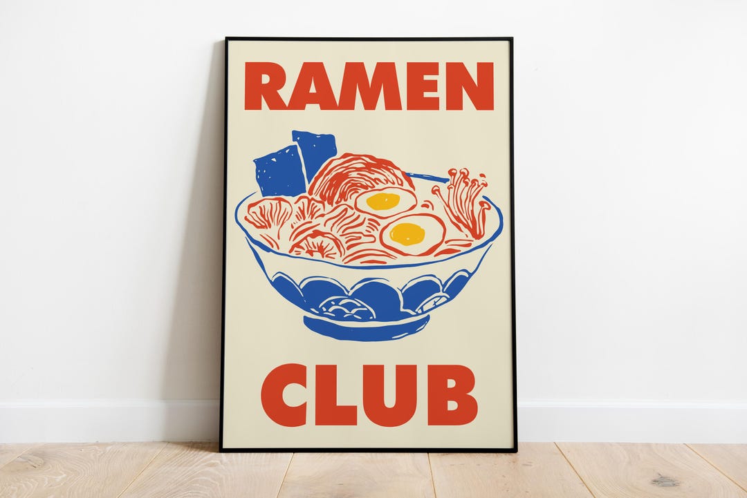 Ramen Cub Poster, Japanese Kitchen Wall Art Print, Retro Food ...
