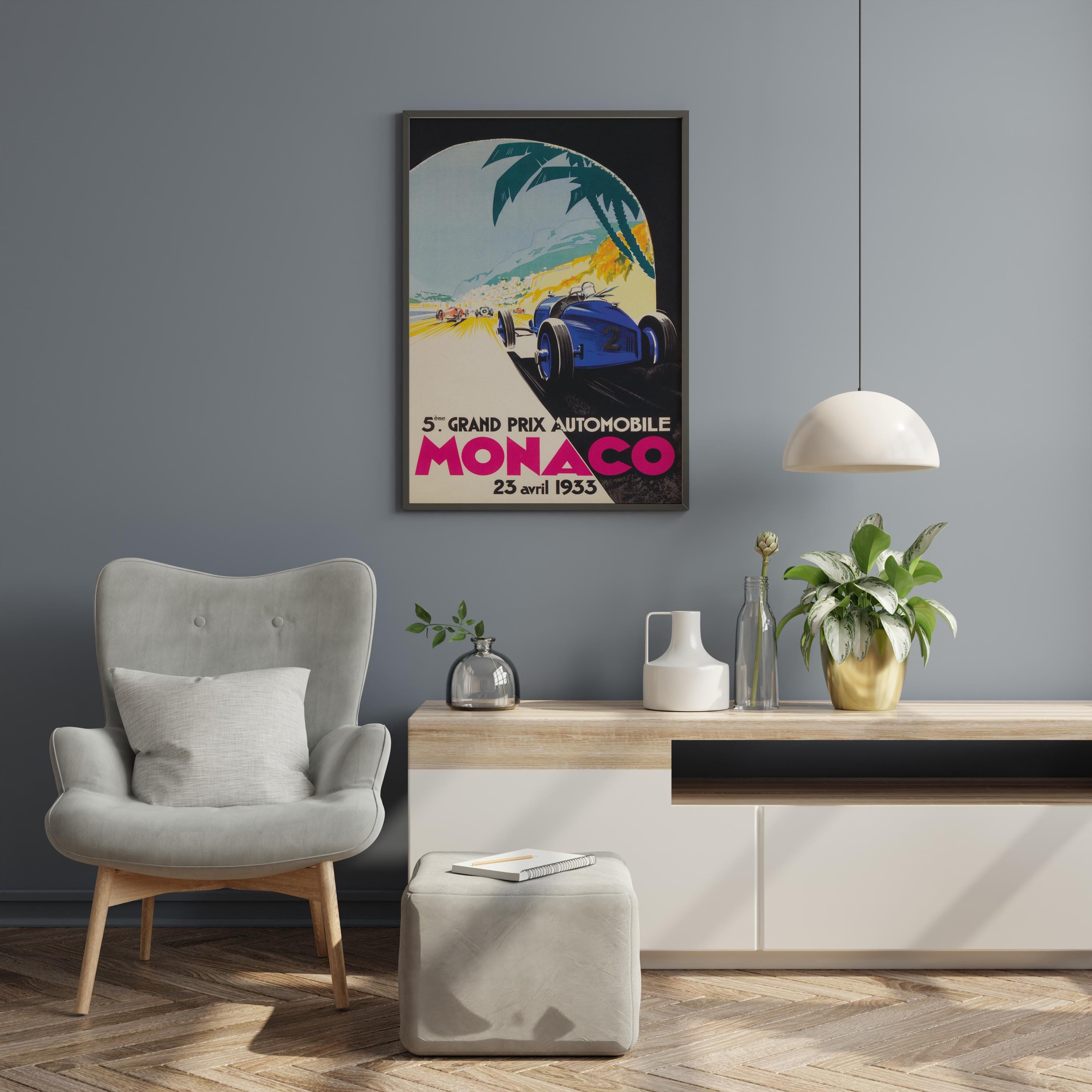 Vintage F1 Poster, Race Car Art Print, 1933 Monaco Grand Prix Decor ...