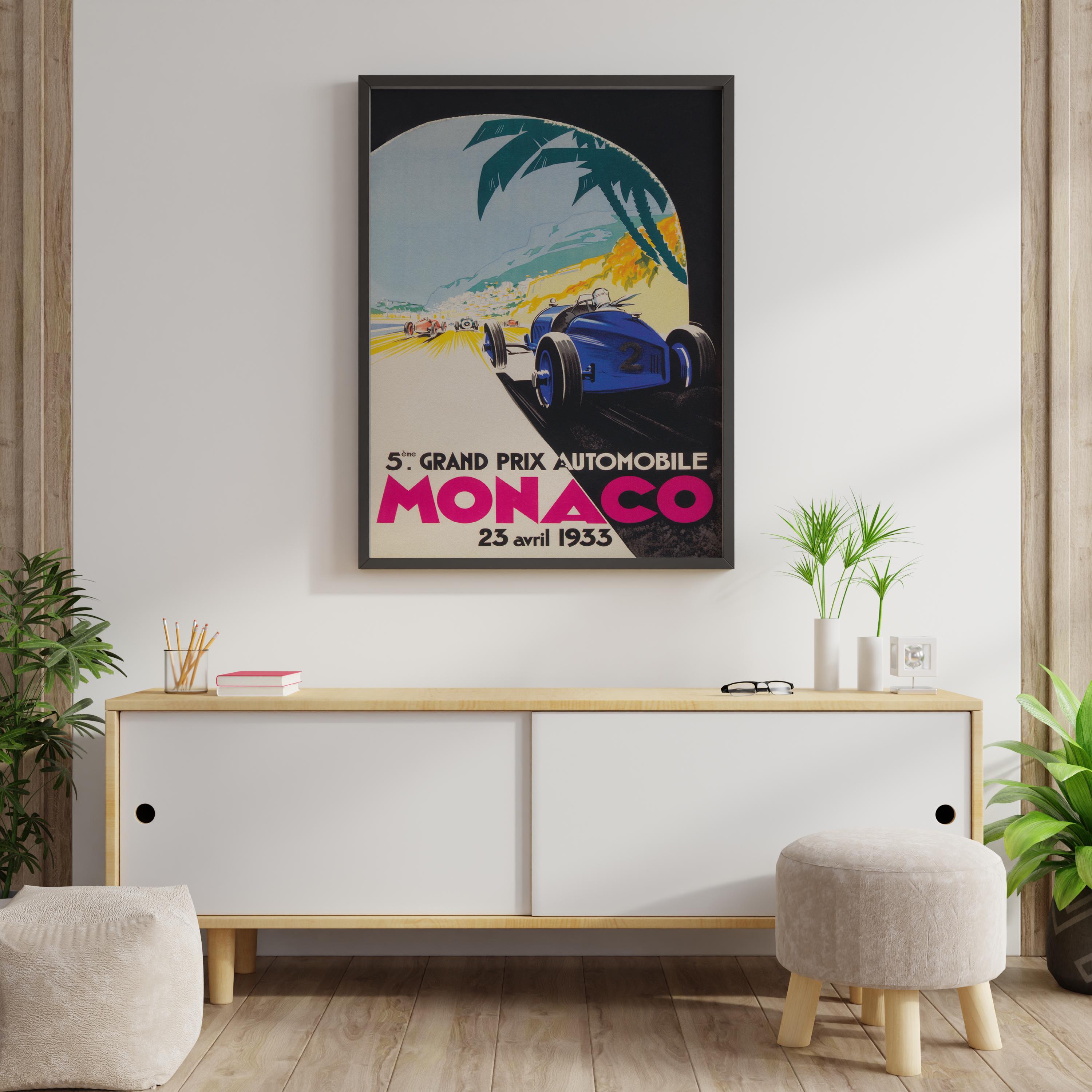 Vintage F1 Poster, Race Car Art Print, 1933 Monaco Grand Prix Decor ...