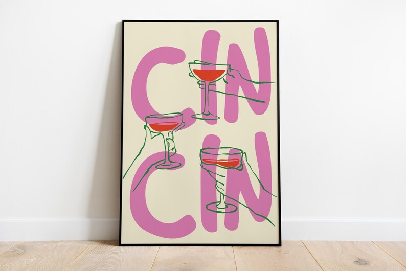 Trendy Cin Cin Print, Martini Cheers Print, Cocktail Print, Bar Cart ...