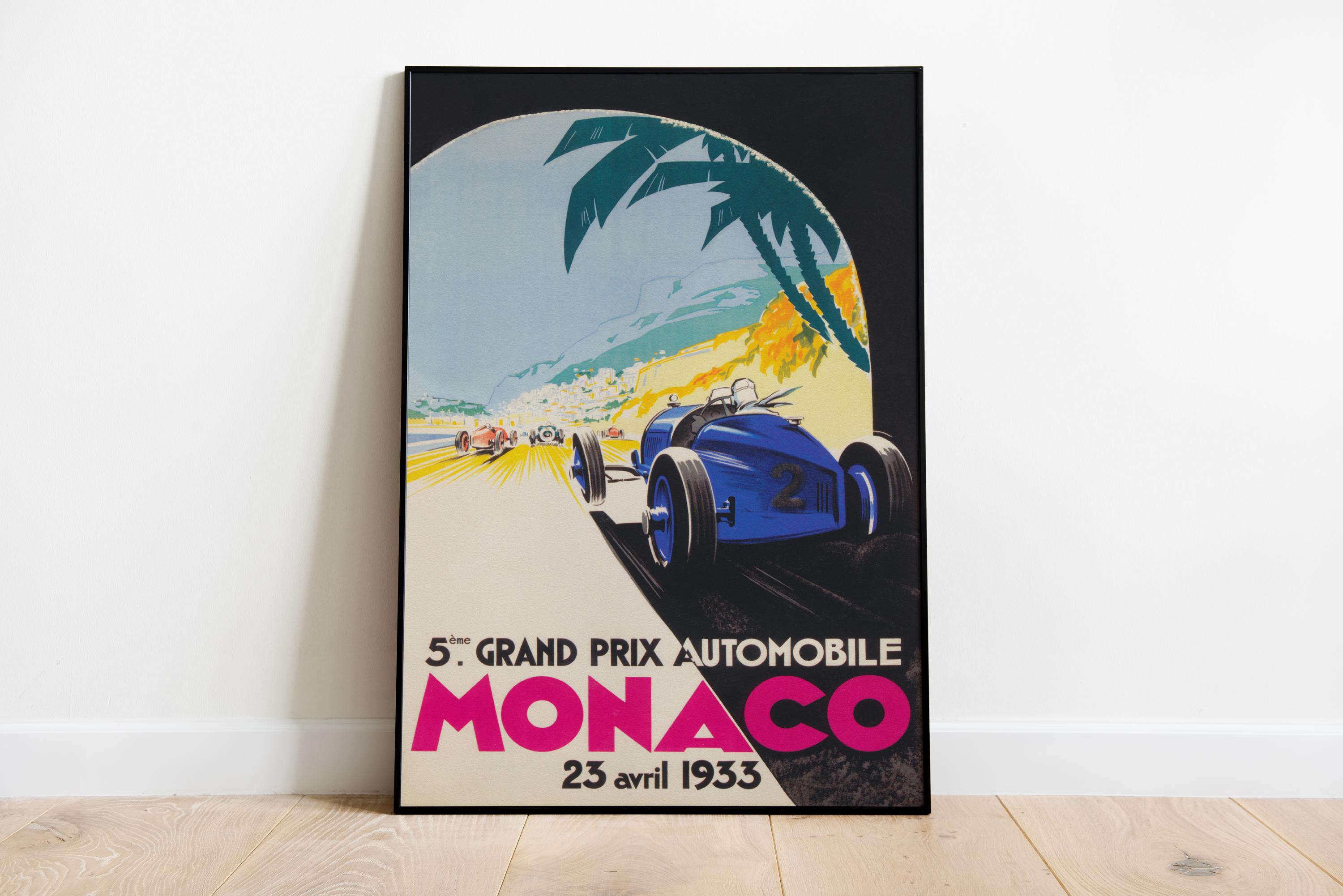 Vintage F1 Poster, Race Car Art Print, 1933 Monaco Grand Prix Decor ...