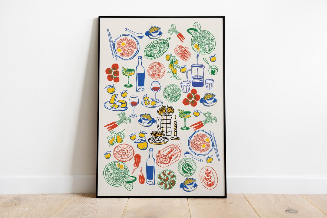 Retro Food Illustration Print: Maximalist Kitchen Art (digital Print ...