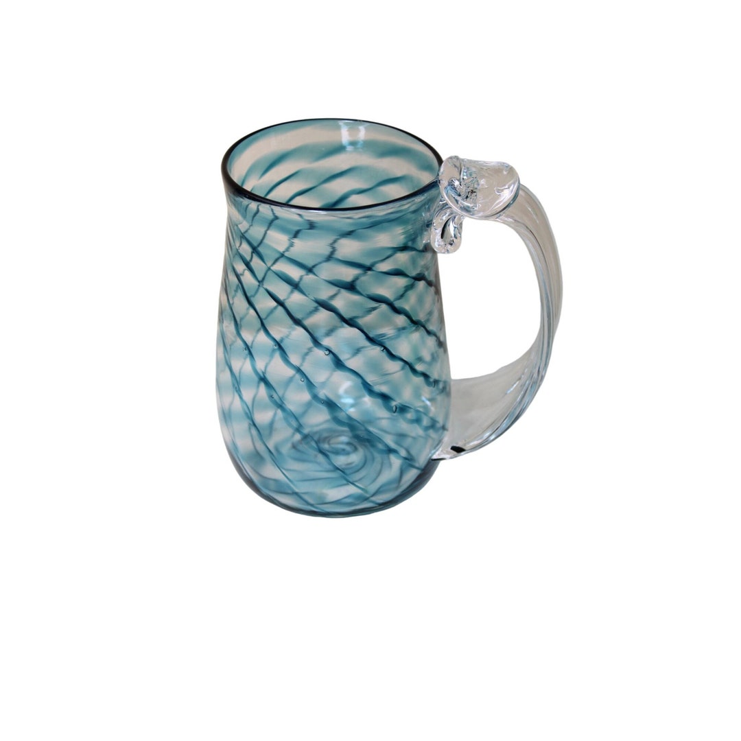 Aqua Blue Swirl Glass Mug Twist Ripple Vintage 91396 Signed Wisp Hand ...
