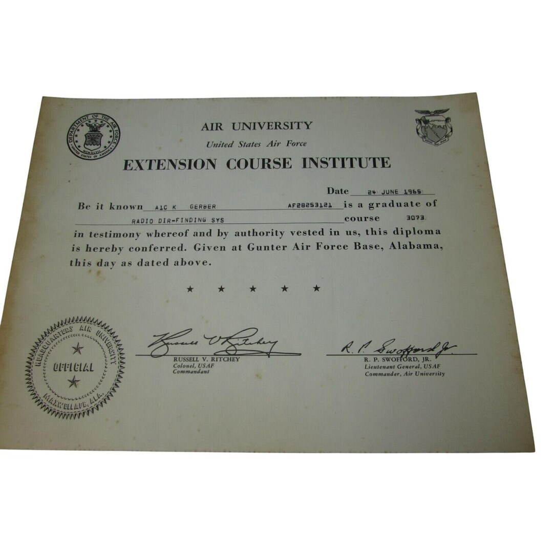 Vintage United States Air Force Extension Course Institute University ...