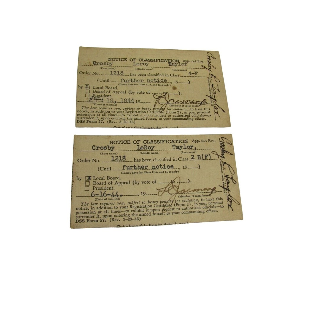 2 Vintage 1944 Notice of Classification Selective Service Card - Etsy