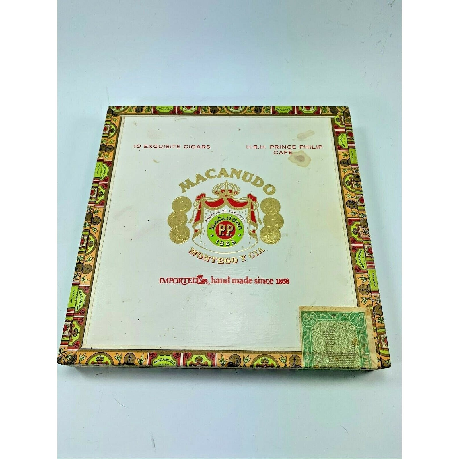 Vintage Macanudo CIGAR BOX 32005 Wood Wooden Prince Philip Cafe Tax ...
